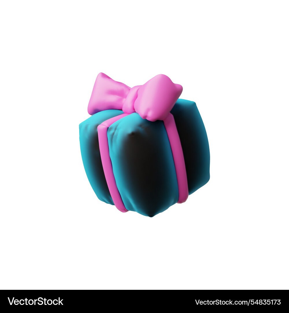 3d inflatable blue gift box with pink ribbon bow Vector Image