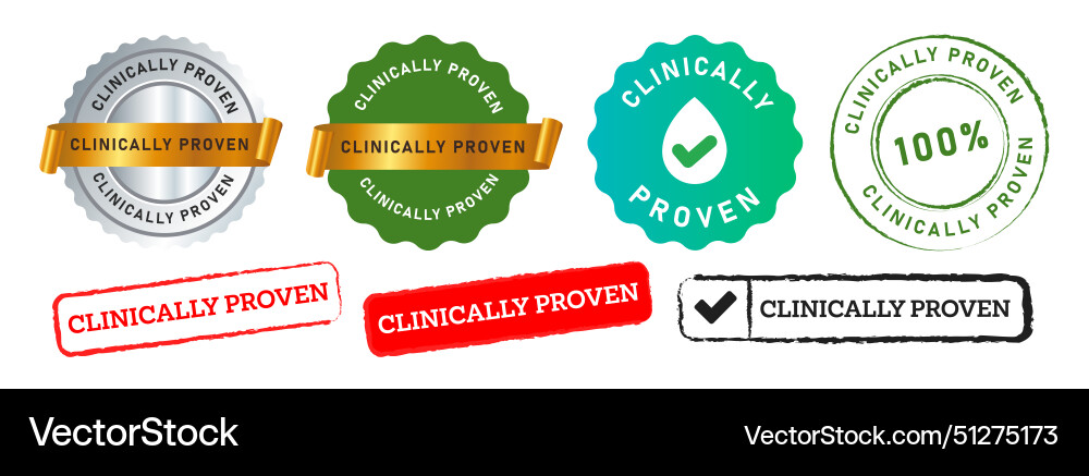 Clinically proven rectangle and circle stamp seal Vector Image