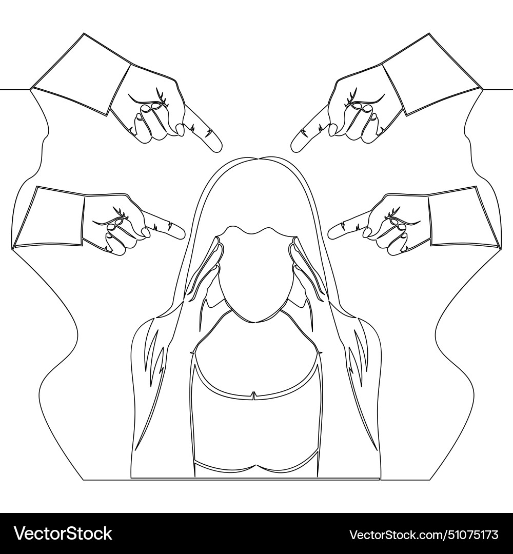 Continuous line drawn hands pointing at woman Vector Image