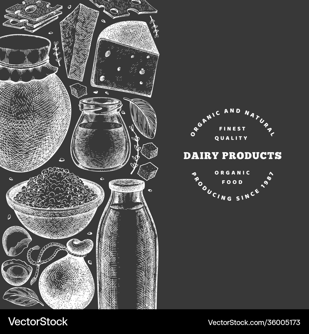 Farm food design template hand drawn dairy Vector Image