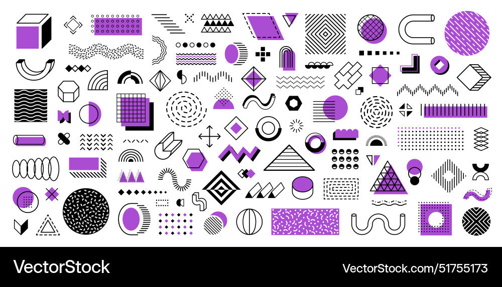 Memphis shapes and geometric elements collection Vector Image