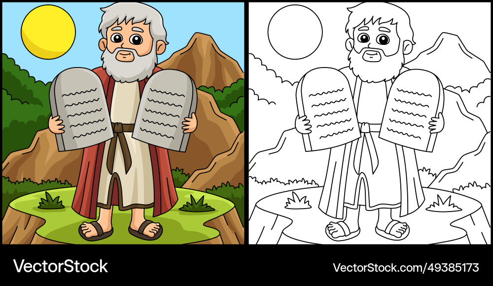 Moses with tablet of ten commandments Royalty Free Vector