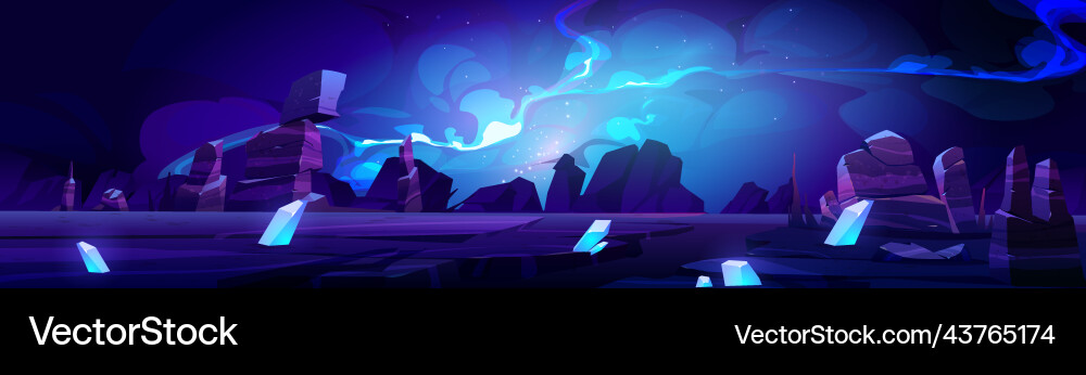 Alien planet landscape with explosion in sky Vector Image