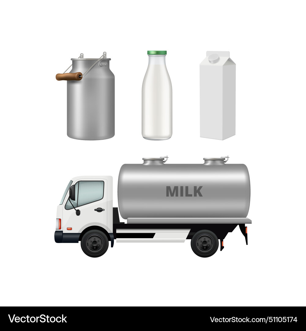 Milk containers glass bottles metal cans Vector Image