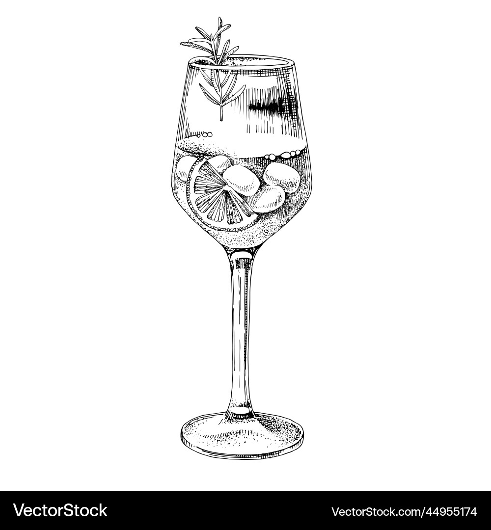 Monochrome of aperol spritz cocktail Royalty Free Vector