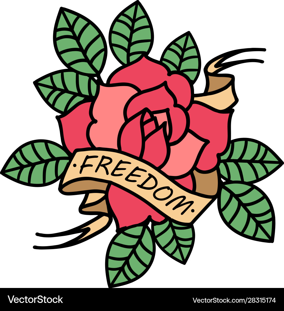 Rose tattoo with ribbon art Royalty Free Vector Image