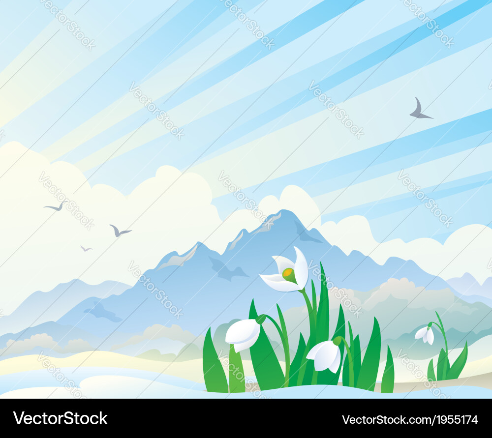 Spring landscape with snowdrops Royalty Free Vector Image