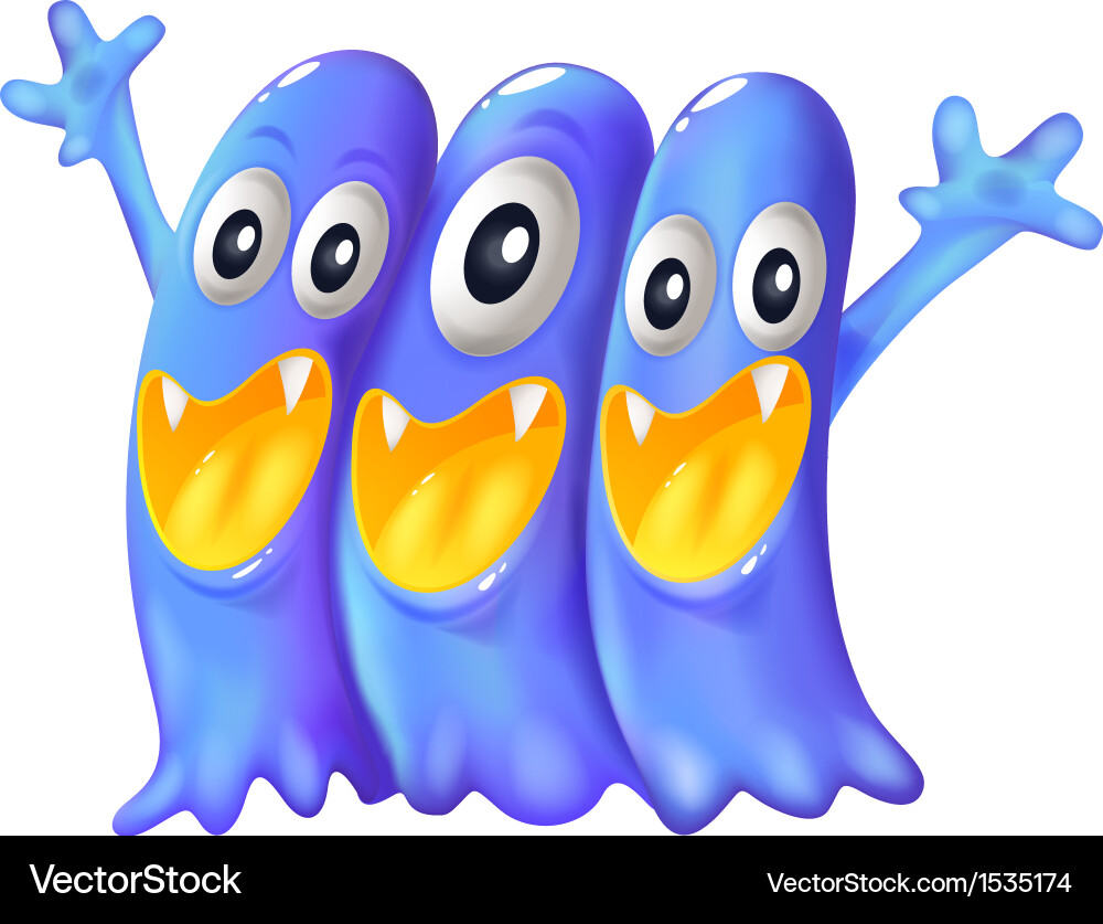 Three playful blue monsters Royalty Free Vector Image
