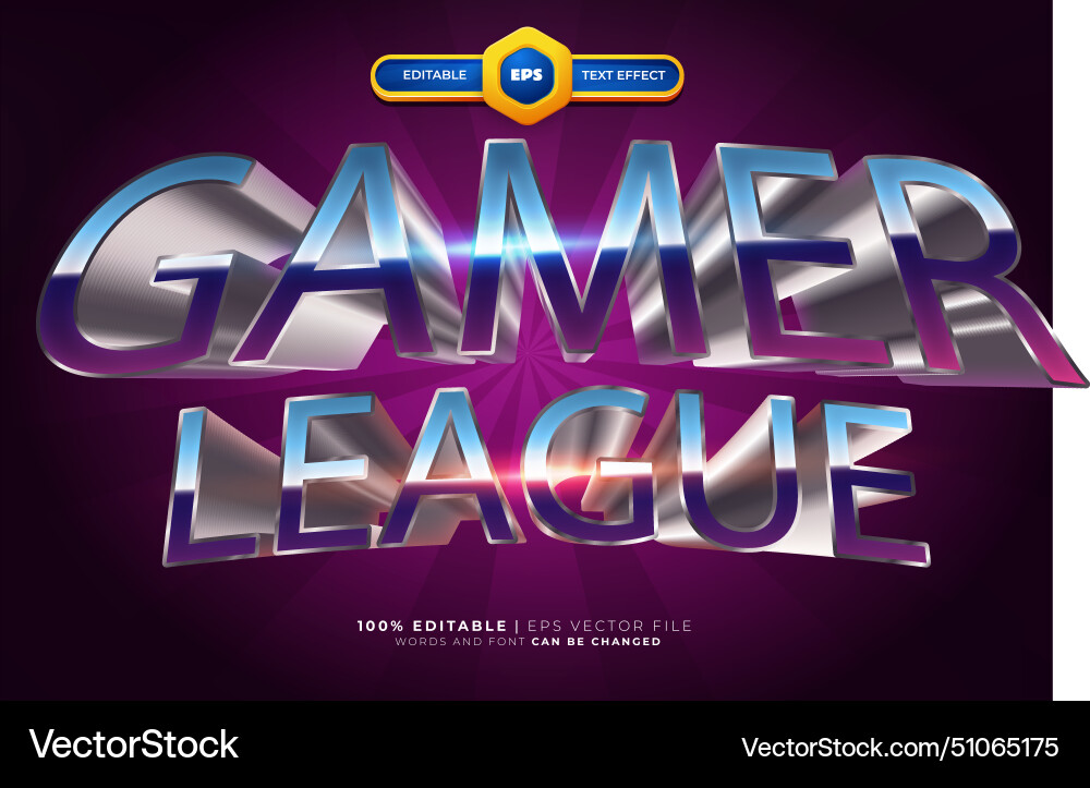 Gamer league esport 3d editable text effect style Vector Image