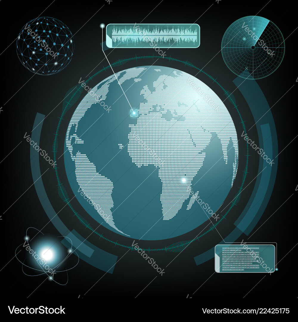 Hud interface with planet earth and radar Vector Image