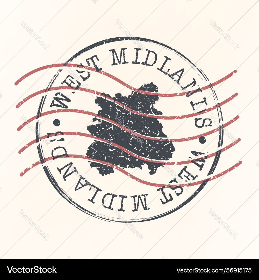 West midlands uk stamp map postal Royalty Free Vector Image