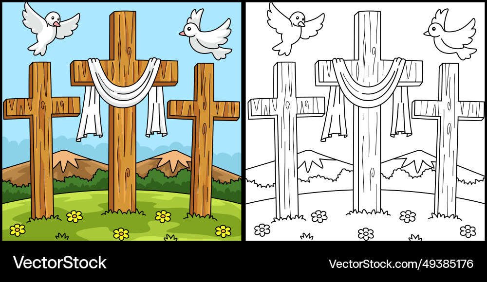 Christian three cross coloring page Royalty Free Vector