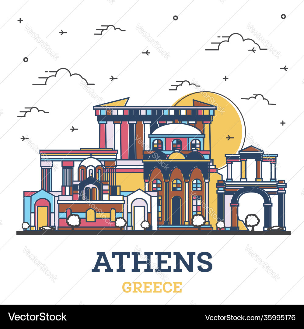 Outline athens greece city skyline with colored Vector Image