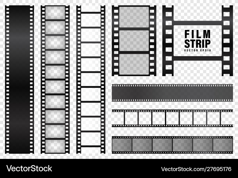 Realistic film strips collection on transparent Vector Image