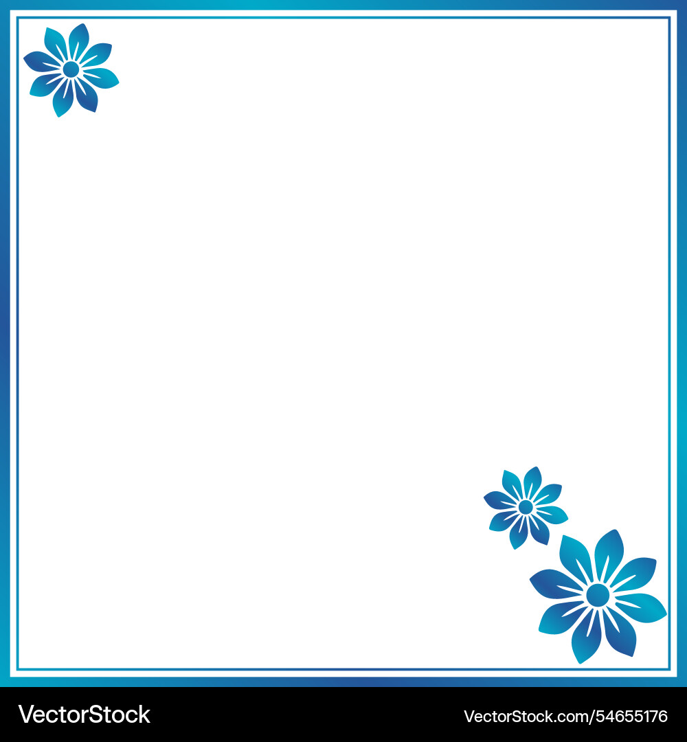 Simple blue square border with floral motif Vector Image