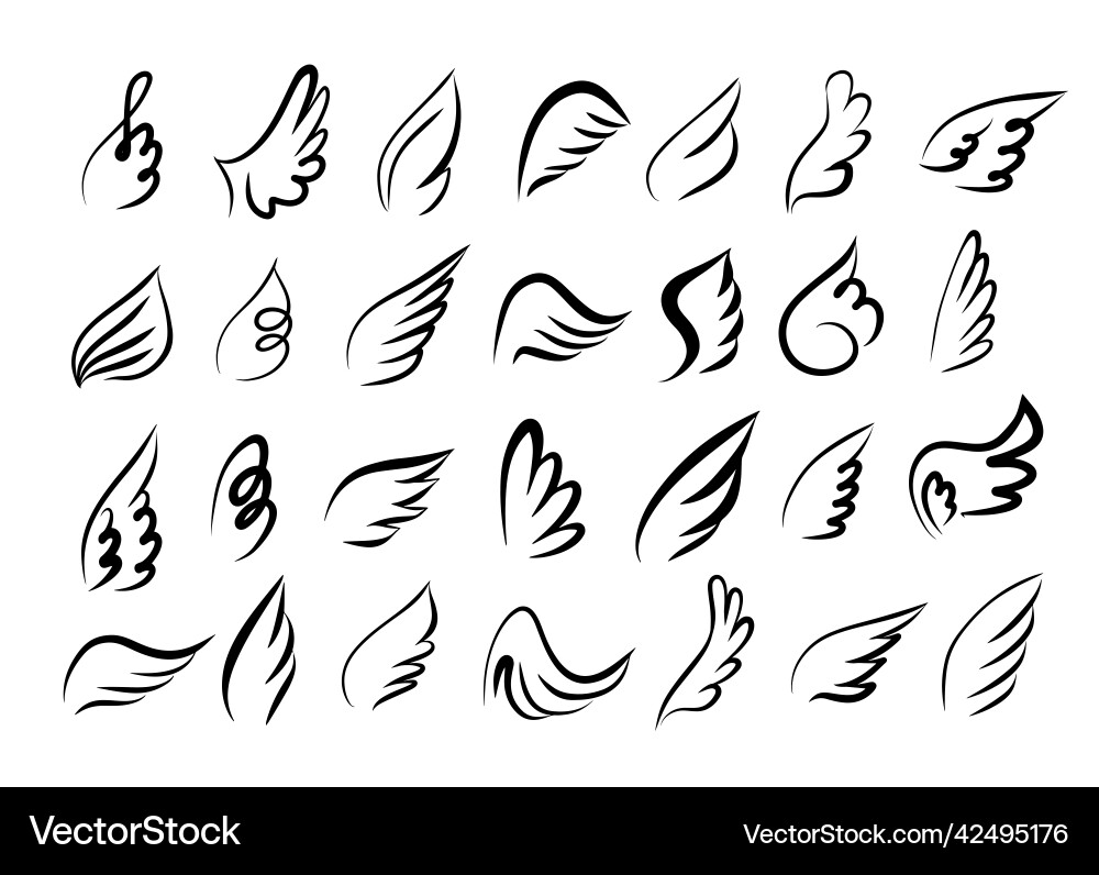 Wings icon set sketch collection cartoon Vector Image