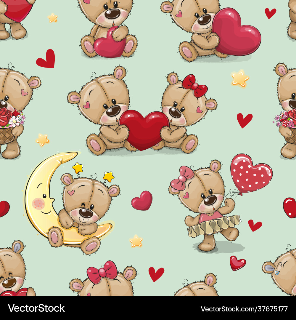 Cute Teddy Bear Seamless Pattern Royalty Free Vector Image
