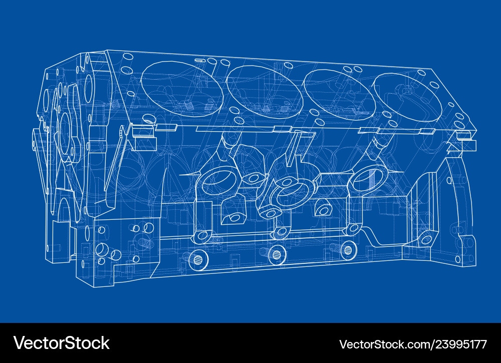 Engine block sketch rendering of 3d Royalty Free Vector
