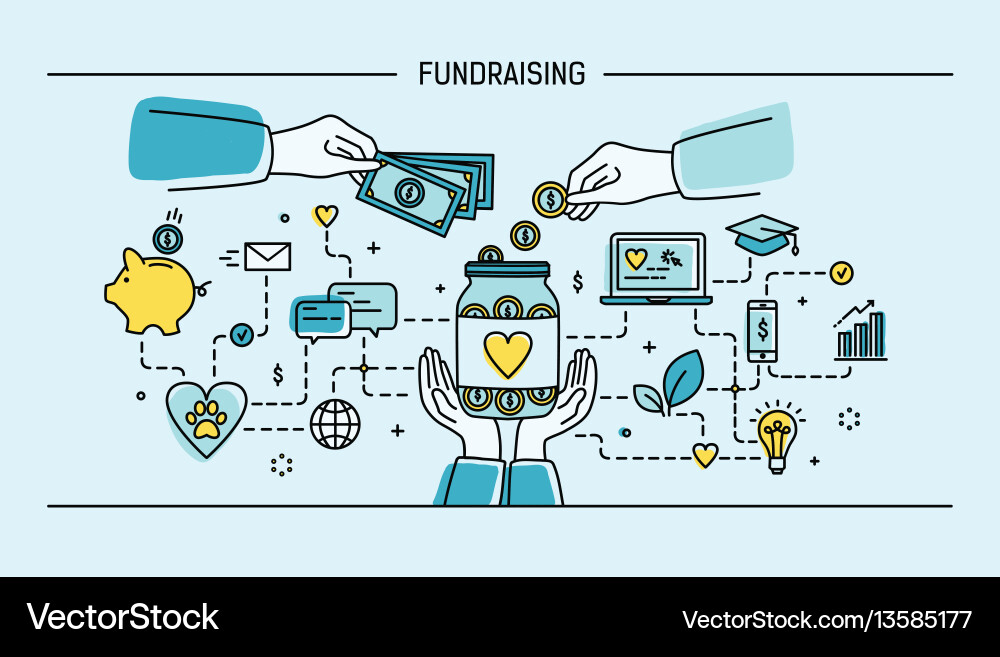 Fundraising line art flat Royalty Free Vector Image