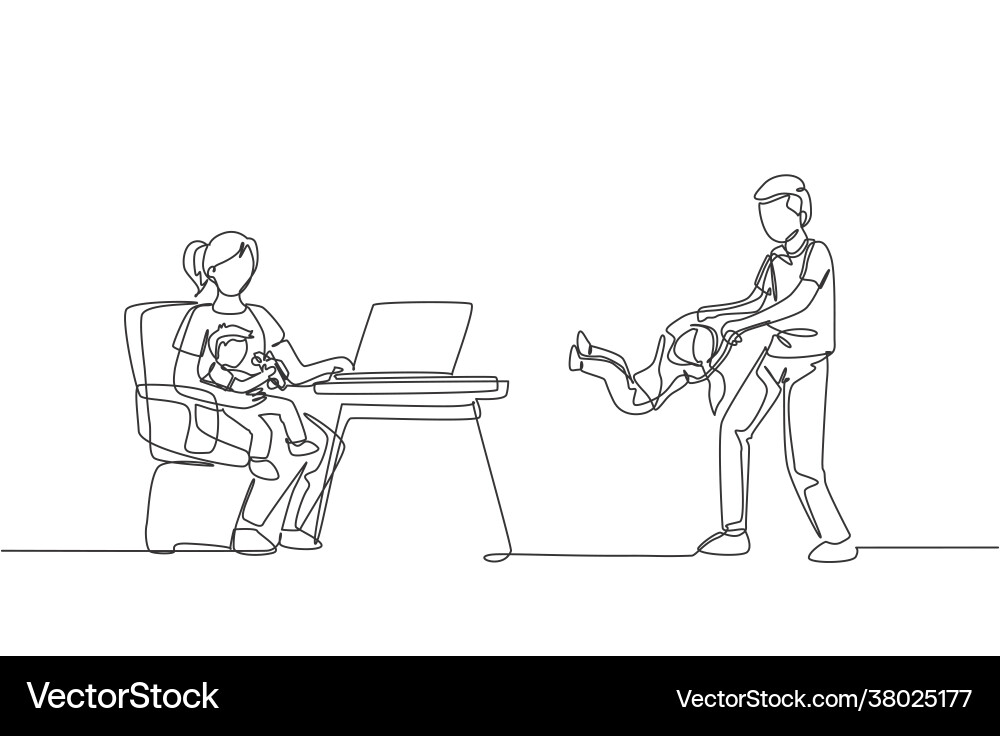One continuous line drawing young mother work Vector Image