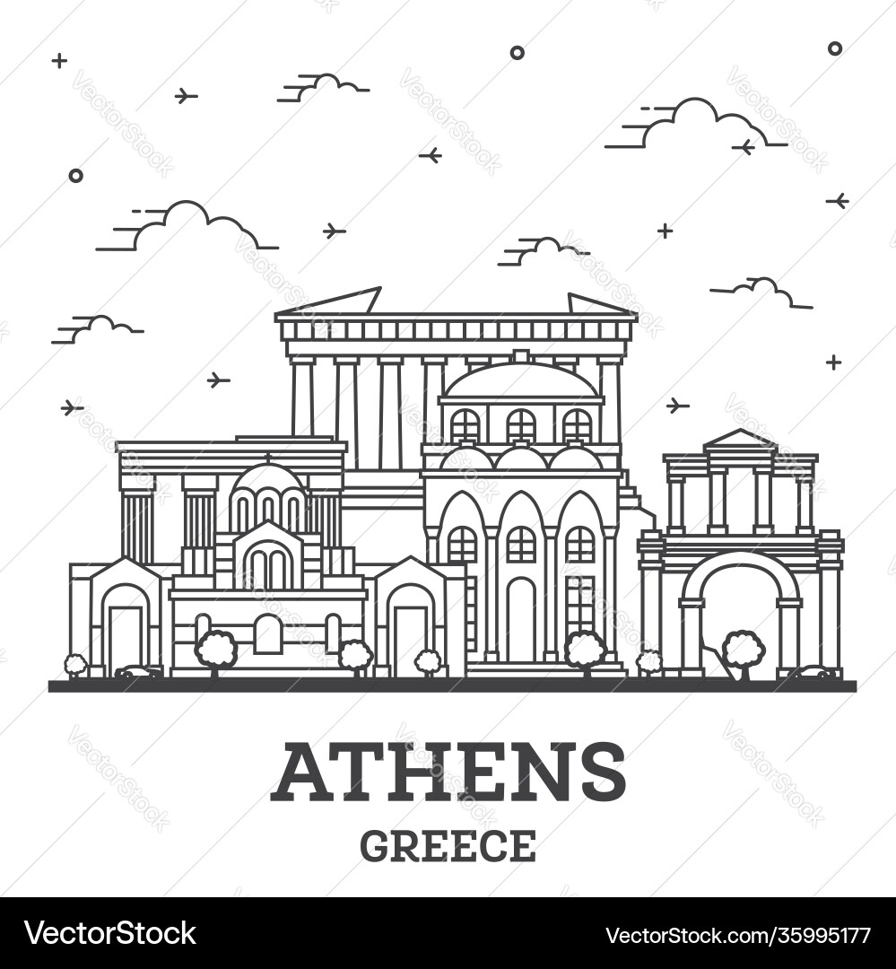 Outline athens greece city skyline Royalty Free Vector Image