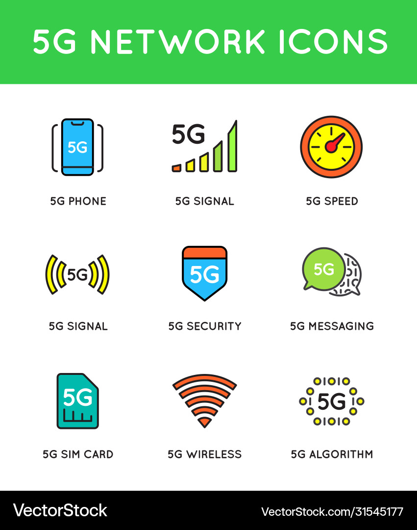 Simple line stroke icon setnew 5th generation Vector Image