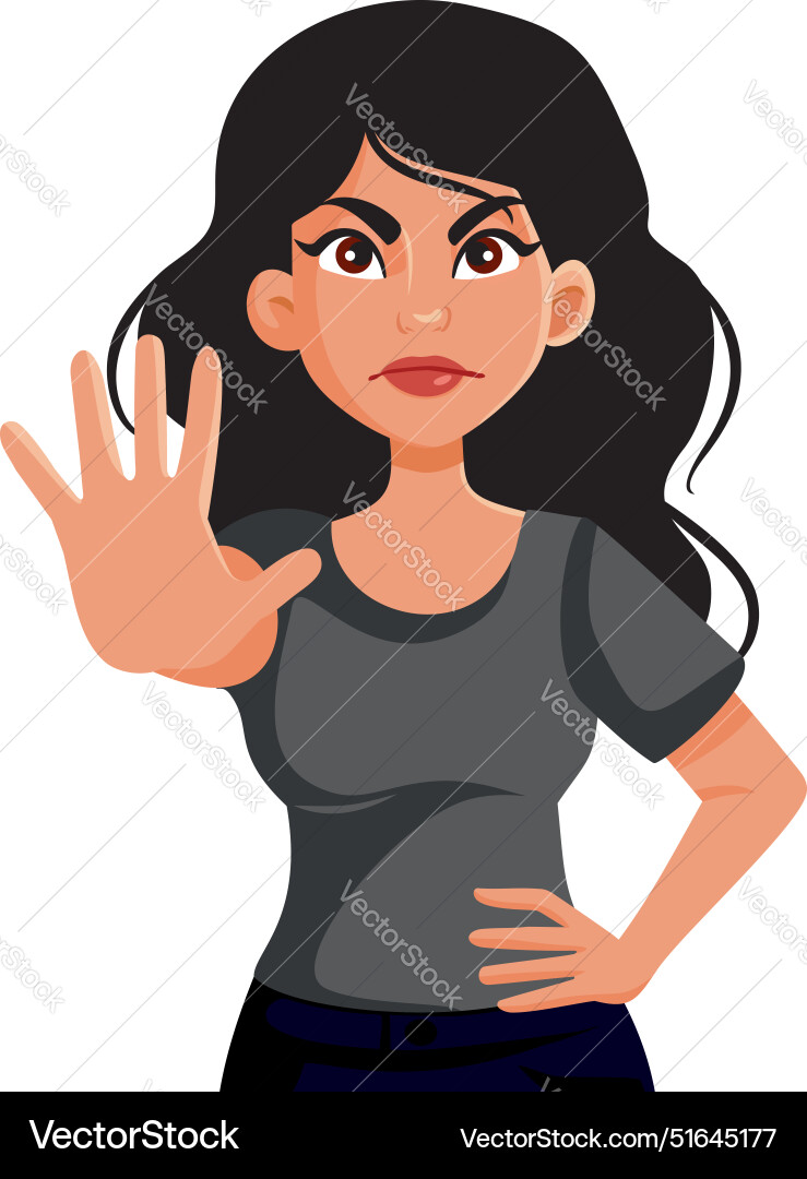 Upset lady making stop gesture cartoon Royalty Free Vector