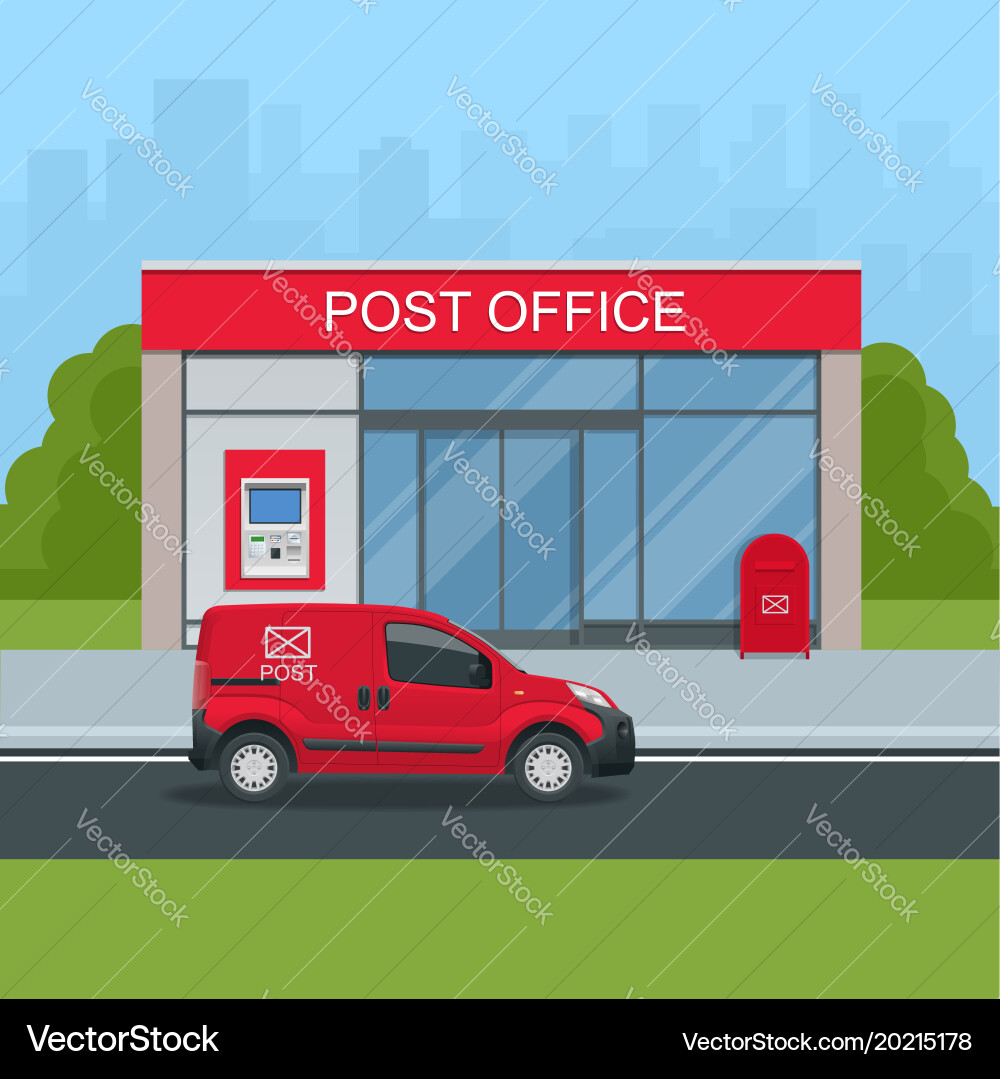 Aufbau von Postamt und Auto Lizenzfreies Vektorbild