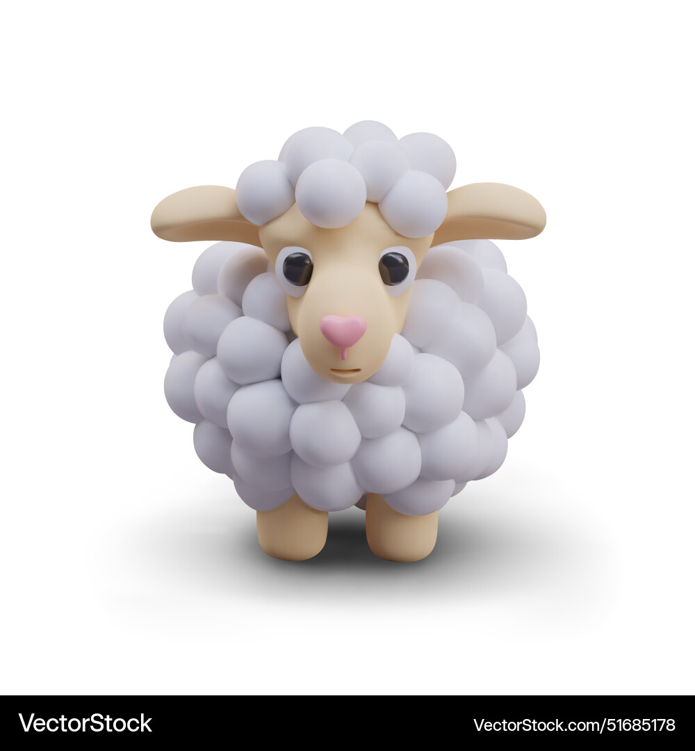Cute fluffy sheep on white background game model Vector Image