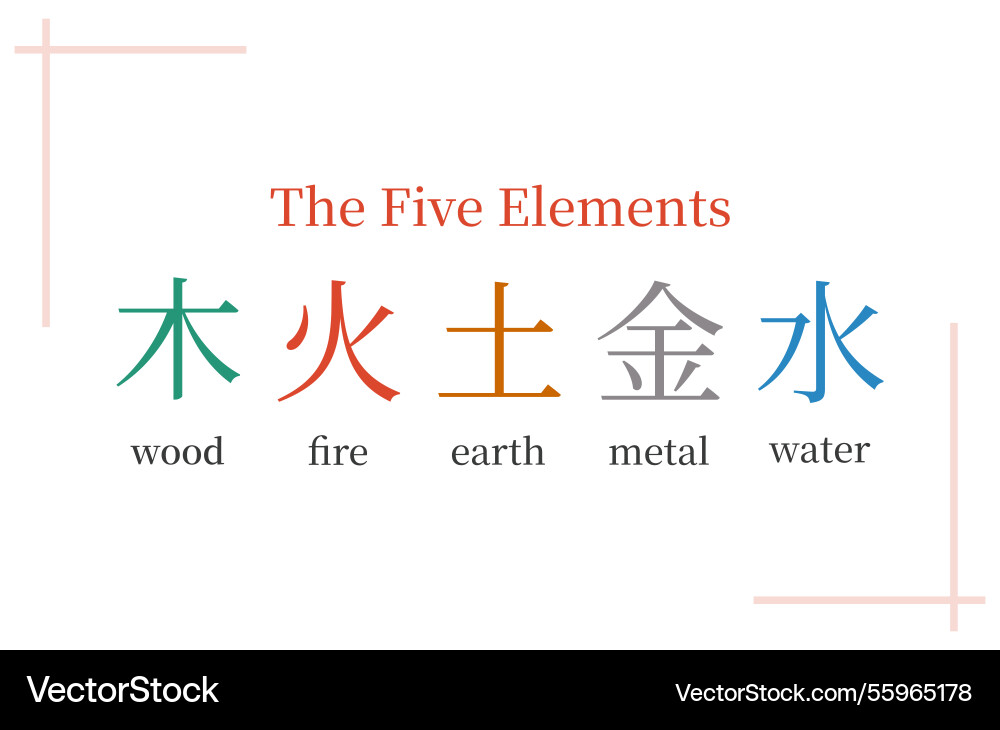 Five elements wu xing bazi feng shui chinese Vector Image