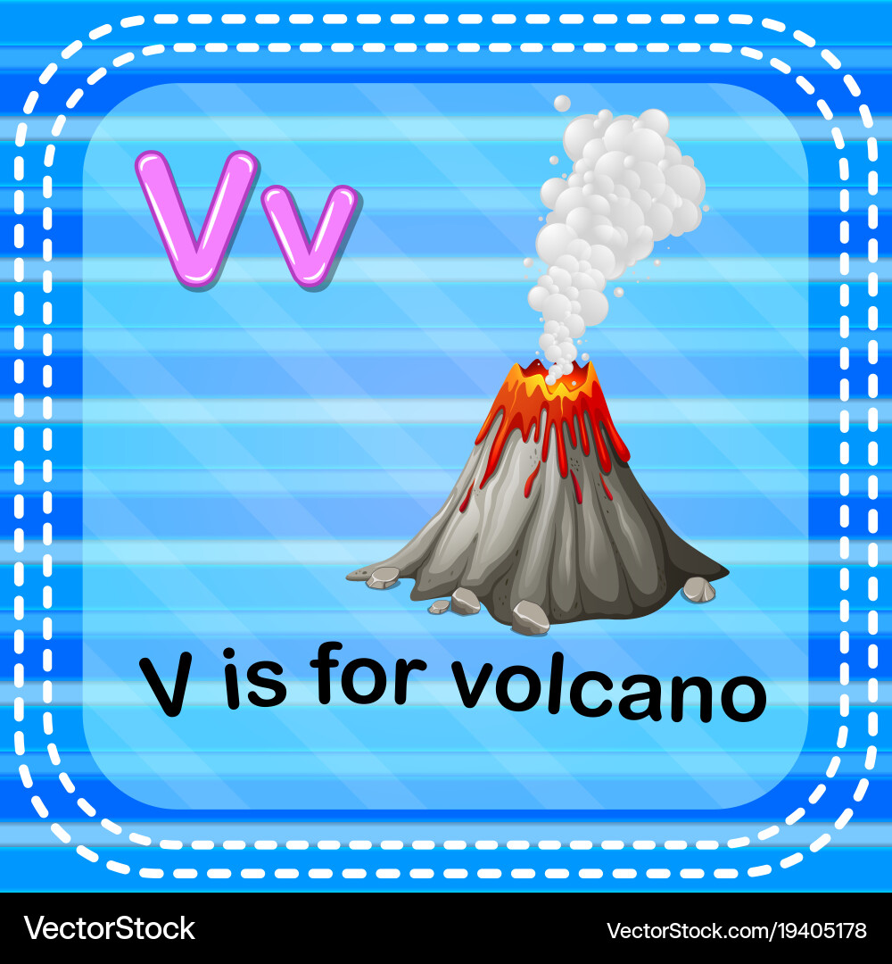 Flashcard letter v is for volcano Royalty Free Vector Image
