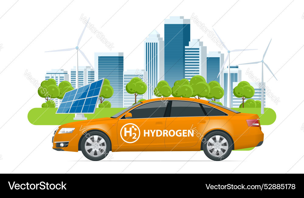 Isometric hydrogen energy car smart city Vector Image