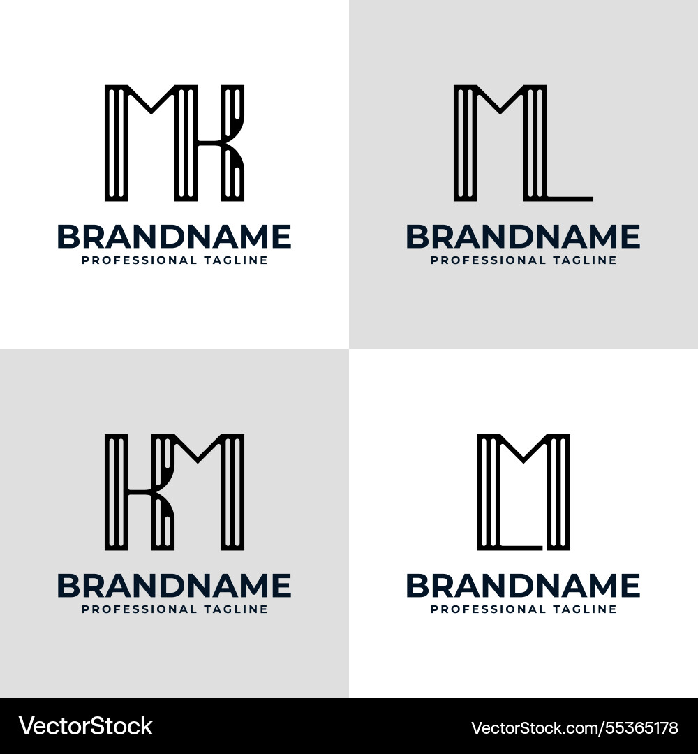 Letters mk km ml lm stripe logo suitable for any Vector Image