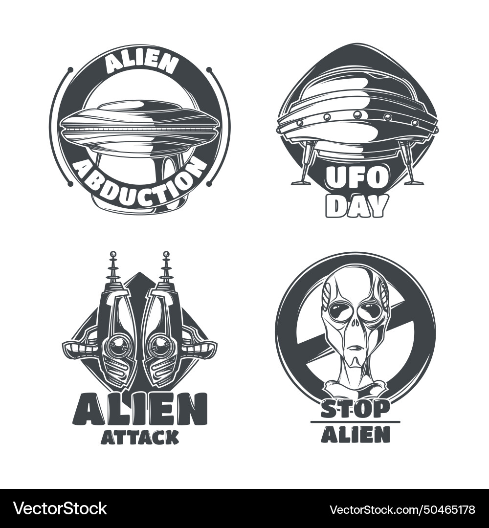 Set of ufo emblems labels badges logos isolated Vector Image