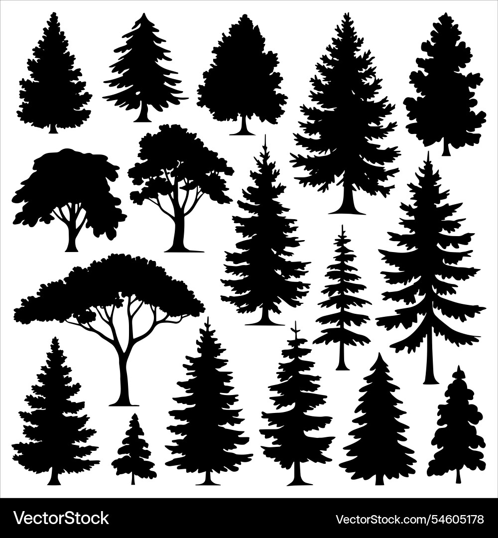 Silhouettes of various trees for design Royalty Free Vector