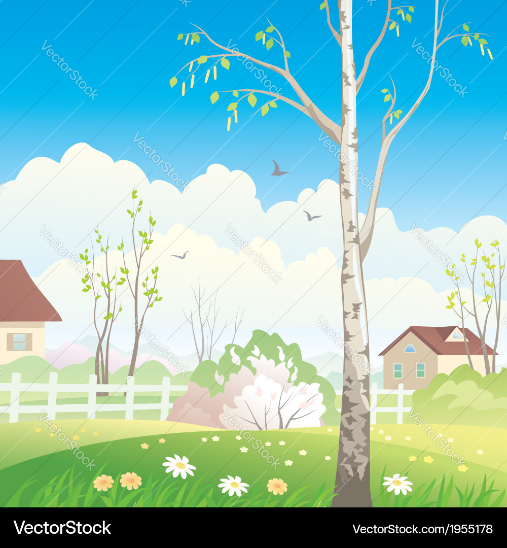 Spring village Royalty Free Vector Image - VectorStock