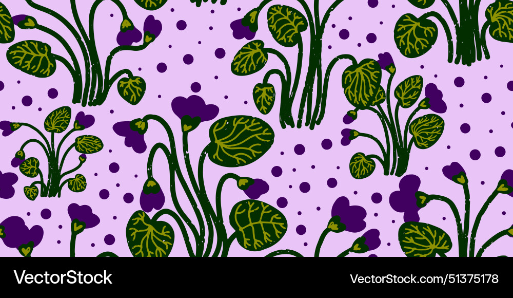 Texture violets forest flowers cartoon style hand Vector Image
