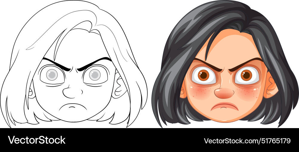 A detailed angry face with intense expression Vector Image