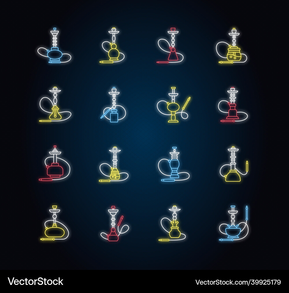 Hookah neon light icons set sheesha bar hooka Vector Image