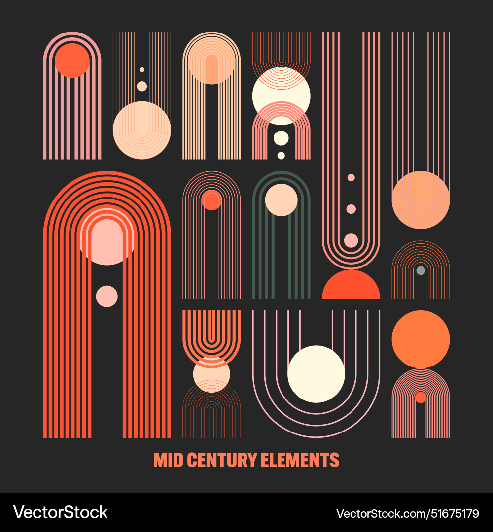 Mid century arch and circle elements modern Vector Image
