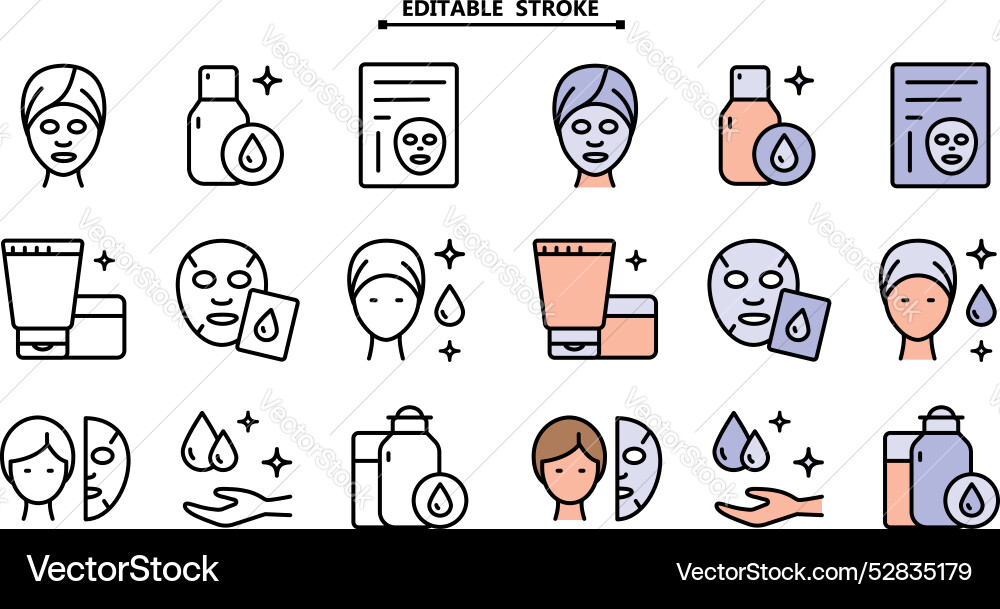 Skin care icons set editable Royalty Free Vector Image