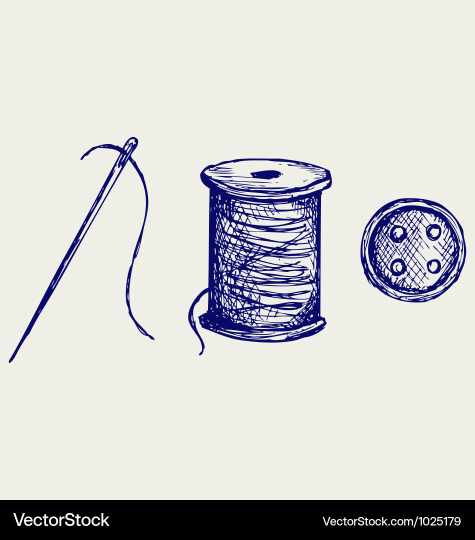 Spool with threads and sewing button Royalty Free Vector