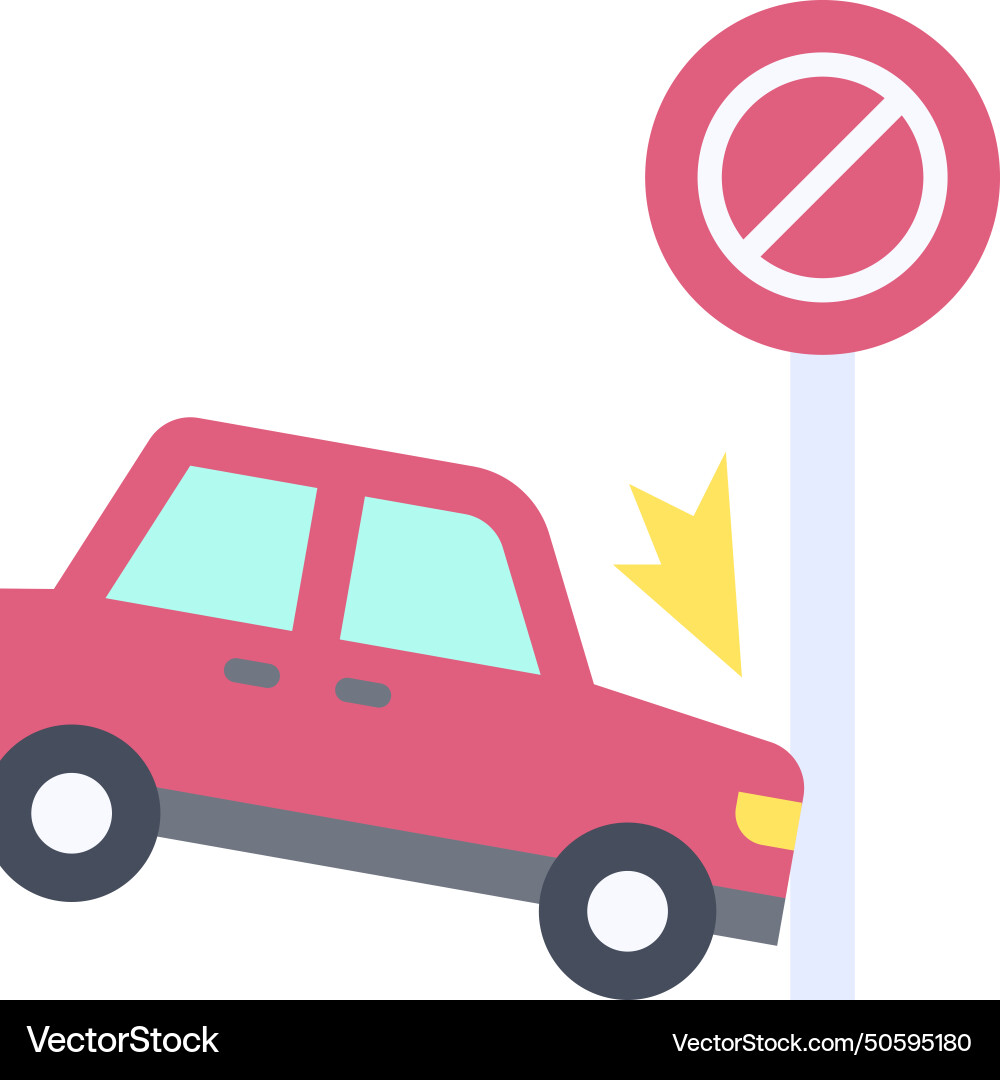 Car crashed into a traffic sign pole icon Vector Image