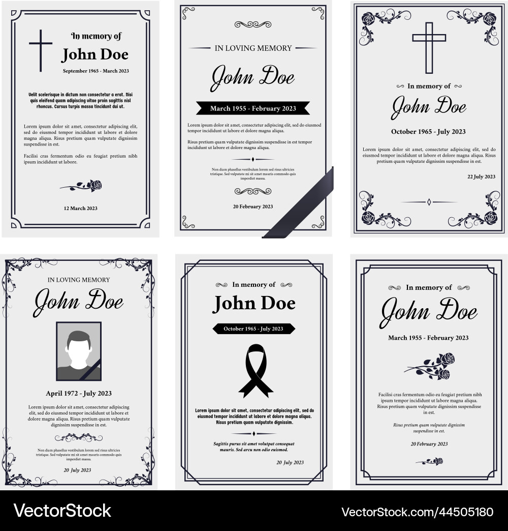 Condolence obituary card layout in loving memory Vector Image