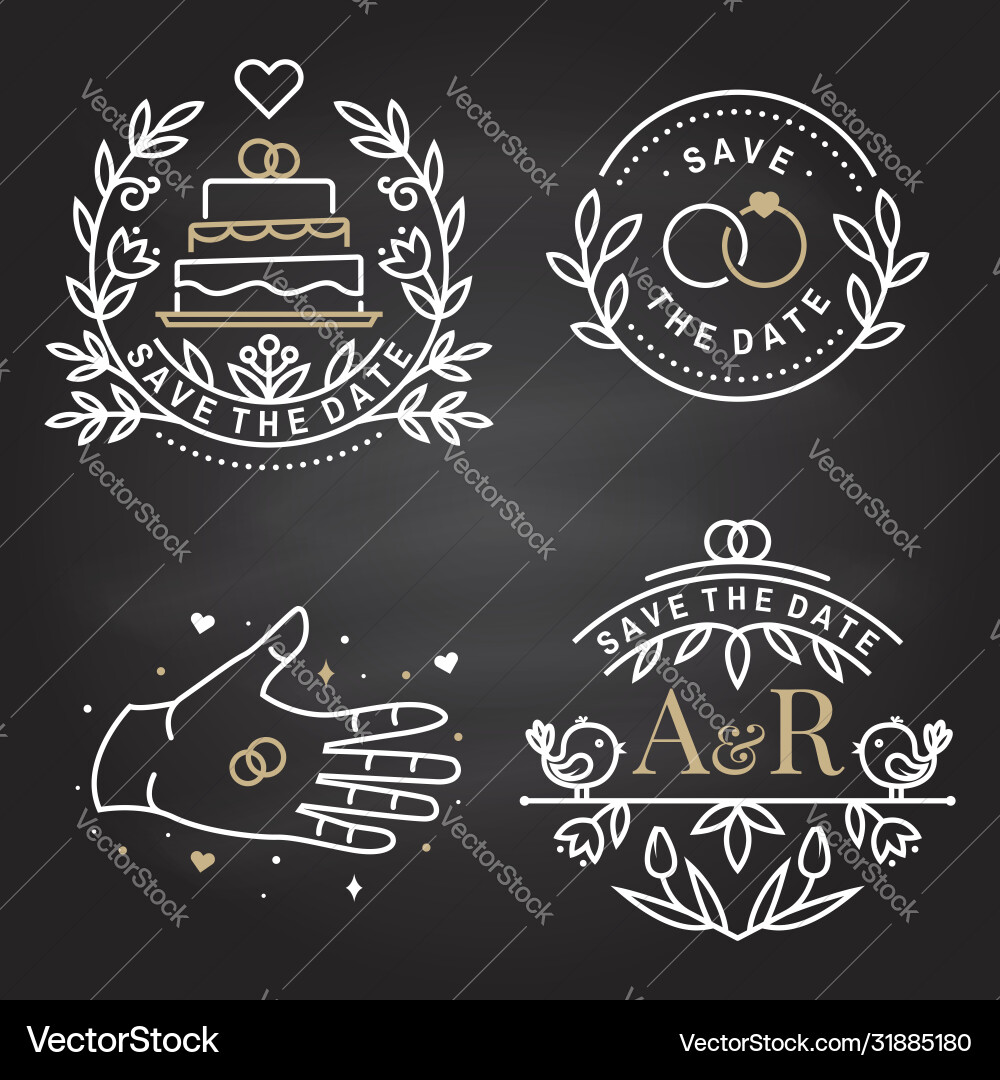 Wedding invitation card template thin line Vector Image