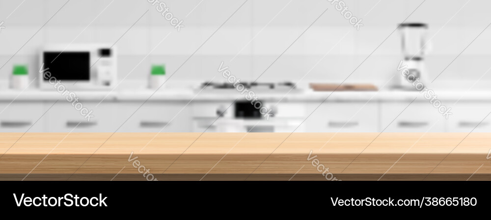 Wooden counter top on kitchen blur background Vector Image