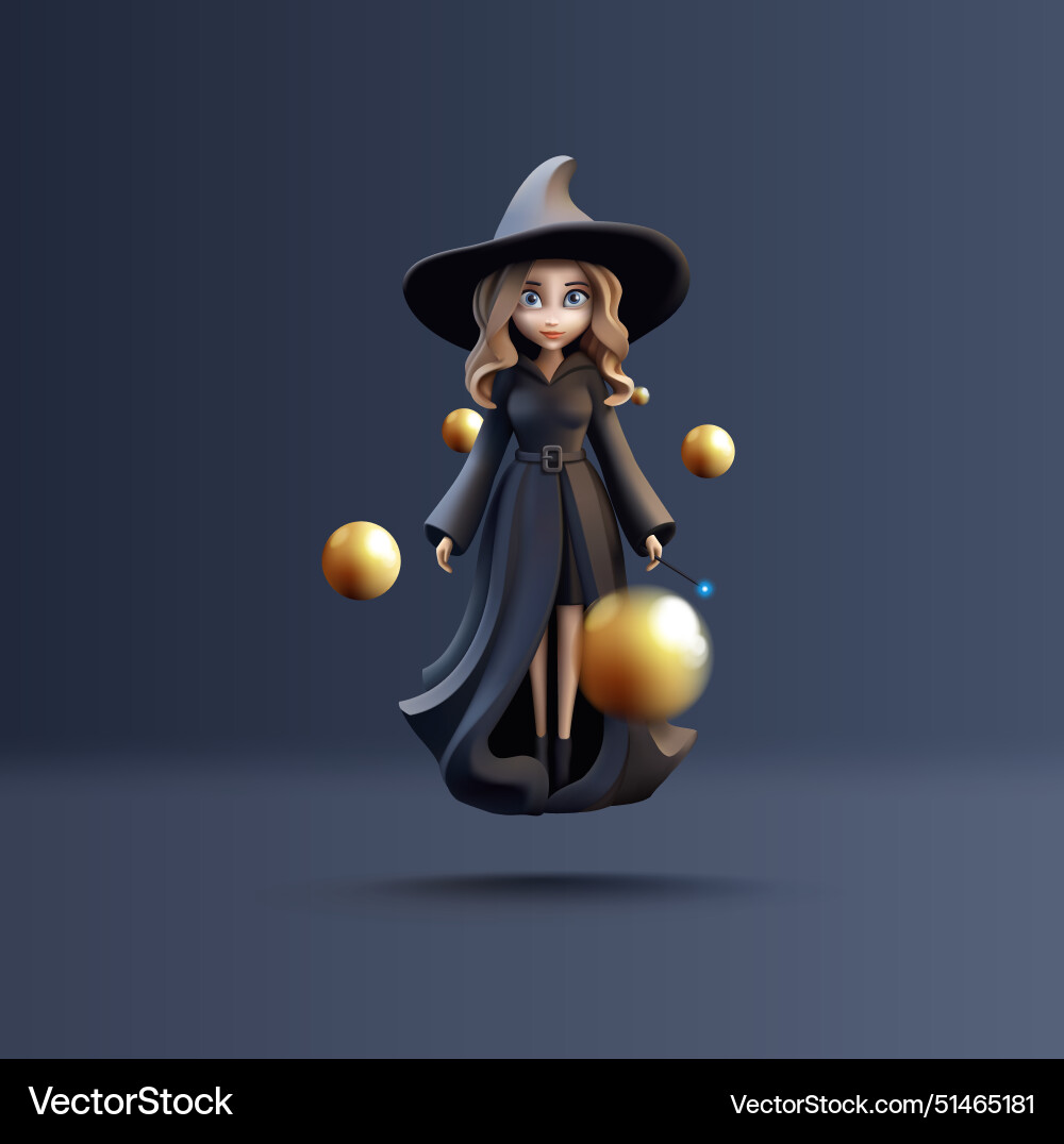 3d sorceress witch in black clothes levitating Vector Image