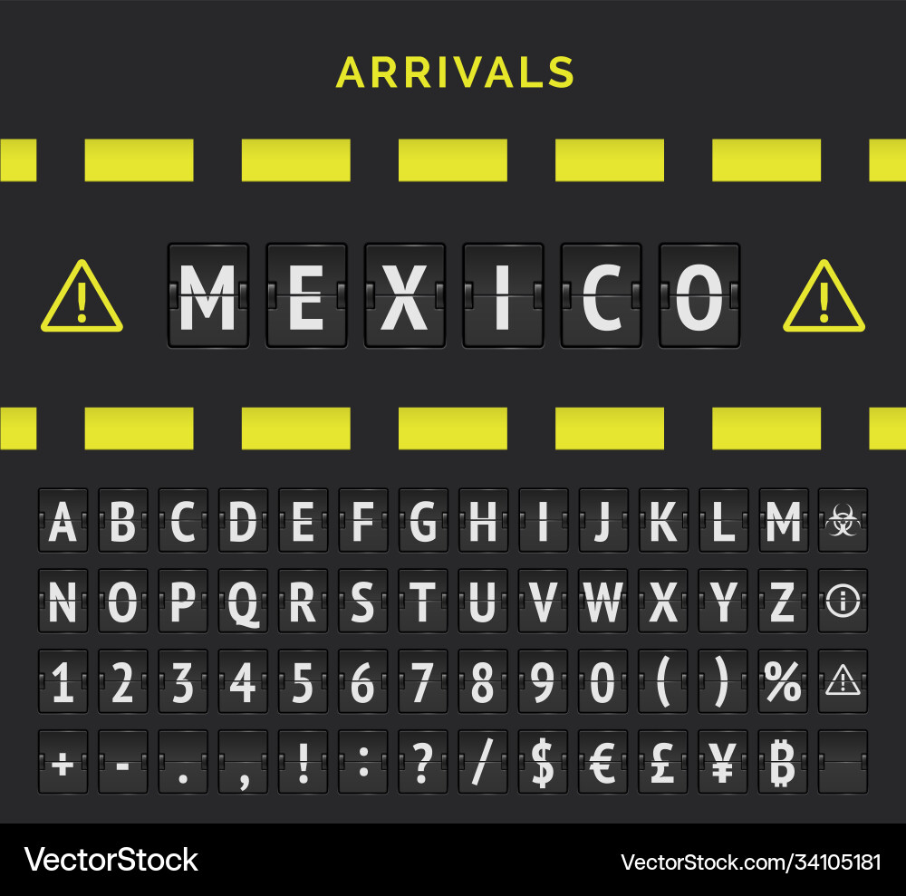 Airport board destination font on black Royalty Free Vector