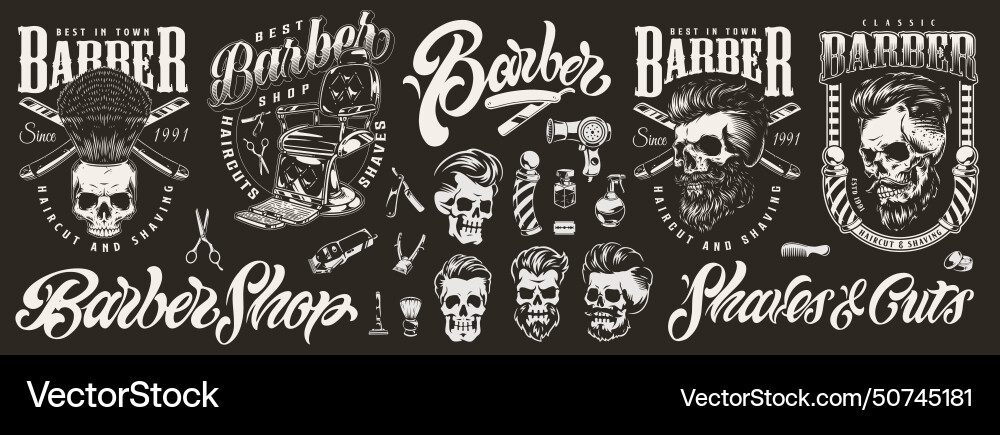Barbershop industry monochrome set emblems Vector Image