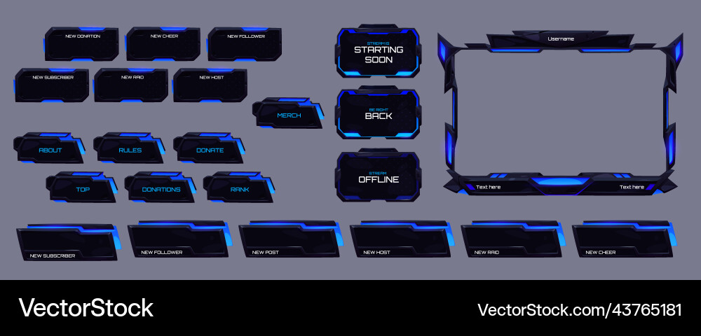 Game stream overlay ui frame with blue neon glow Vector Image